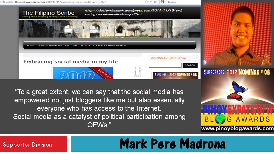 The Filipino Scribe – 2012 Pinoy Expats/OFW Blog Awards – THE FILIPINO SCRIBE