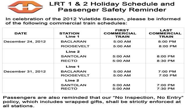 lrt schedule christmas 2012 – THE FILIPINO SCRIBE